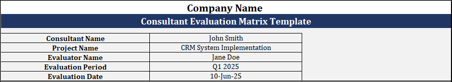 Consultant Evaluation Matrix Template Free Download – Consultant Docs