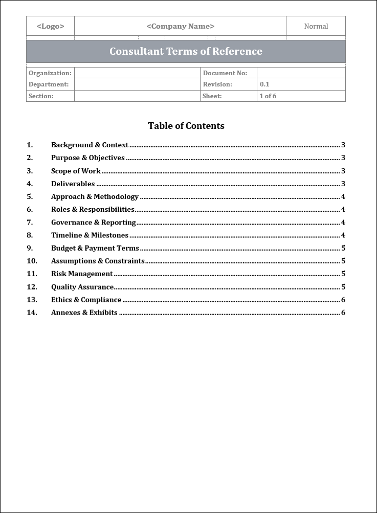 Consultant Terms Of Reference Template Free Download – Consultant Docs