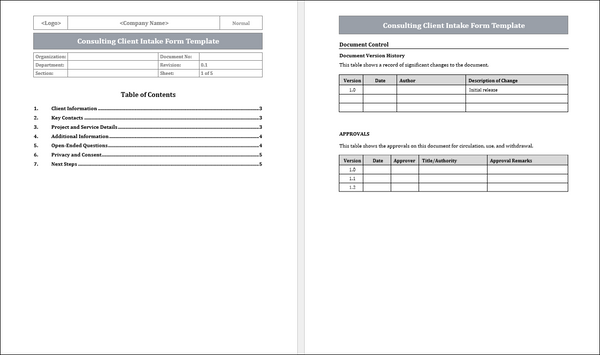 Consulting Client Intake Form Template Free Download – Consultant Docs