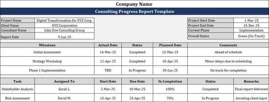Consulting Progress Report Template Free Download – Consultant Docs